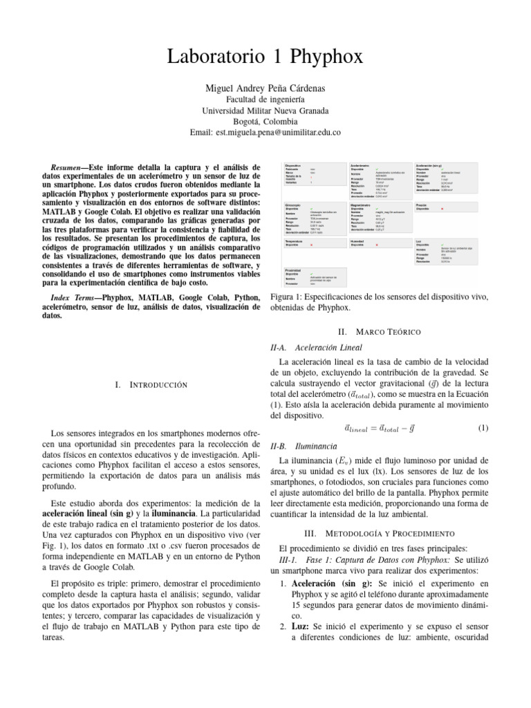 Análisis de Datos con Phyphox y MATLAB | PDF | Matlab | Sensor