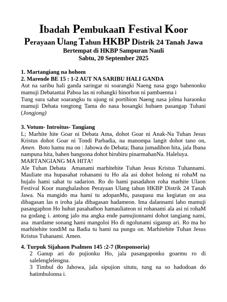Ibadah Pembukaan Festival Koor | PDF