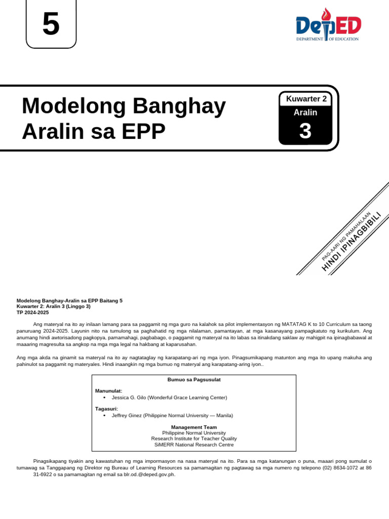 Q2 LE EPP 5 Lesson 3 Week 3 | PDF