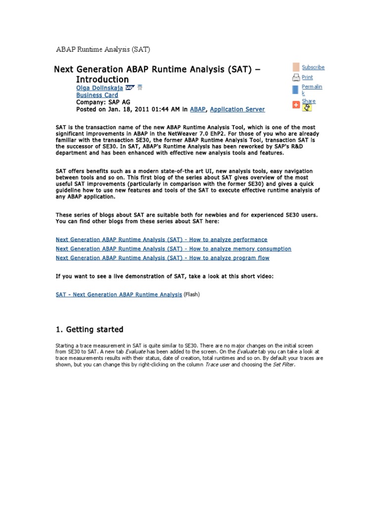 Abap Runtime Analysis Pdf Subroutine Runtime System