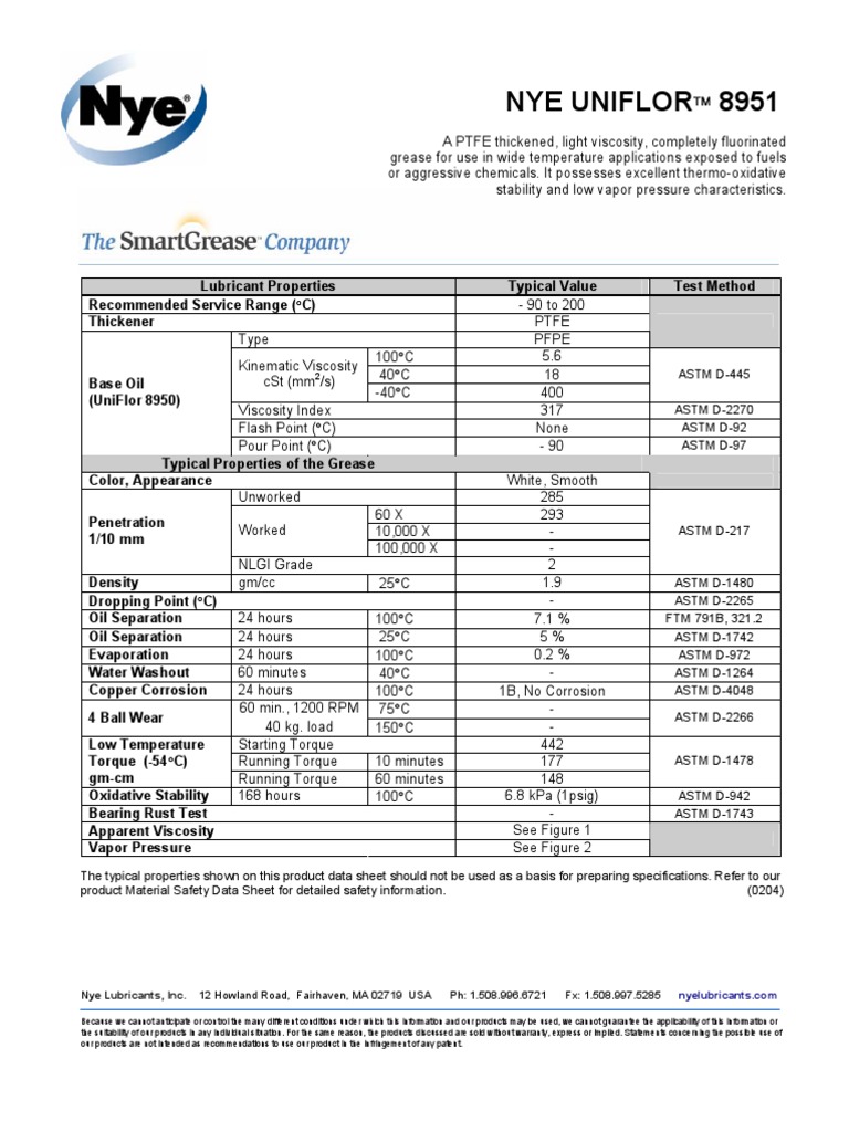 Nye UniFlor 8951 Fluorinated Grease | PDF | Liquids | Chemical Substances