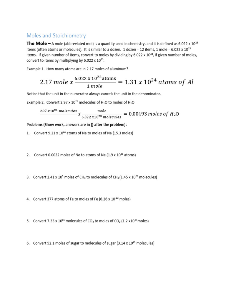 Moles and Stoichiometry Step by Step | PDF | Mole (Unit) | Physical ...