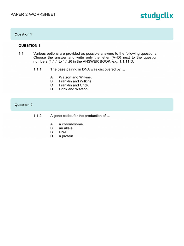 Life Science PAPER 2 WORKSHEET Questions | PDF