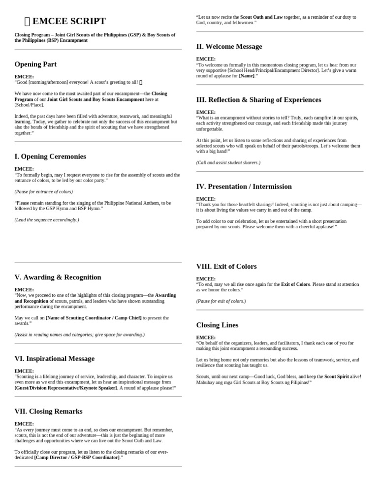 GSP-BSP Closing Program Script | PDF