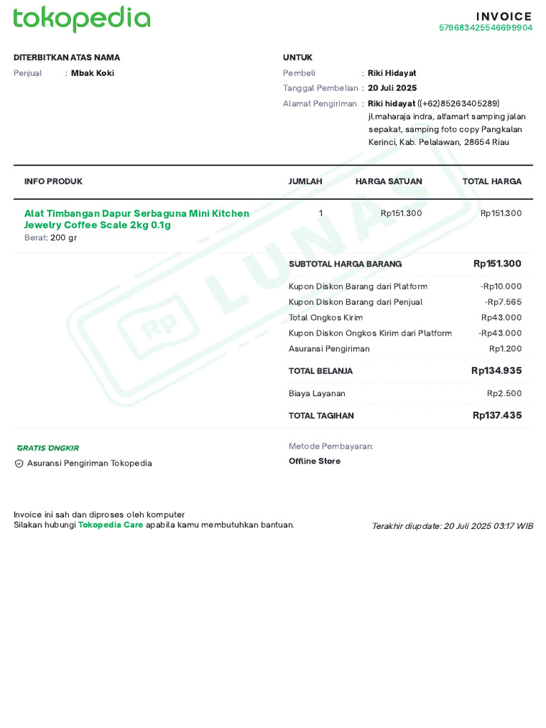 Invoice Tokopedia | PDF