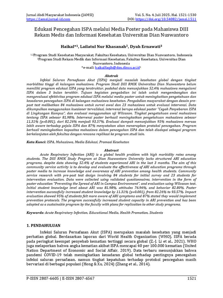Edukasi Pencegahan ISPA Melalui Media Poster Pada | PDF