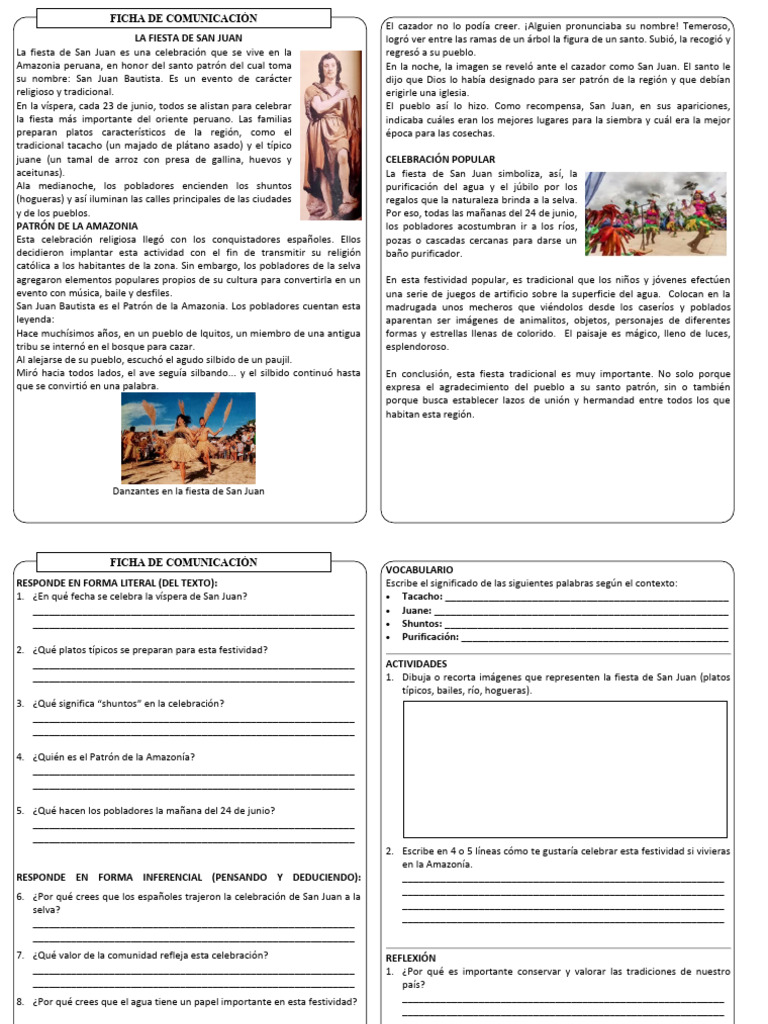 62 FICHA2 - COM - Leemos Sobre Las Festividades de Nuestro País | PDF