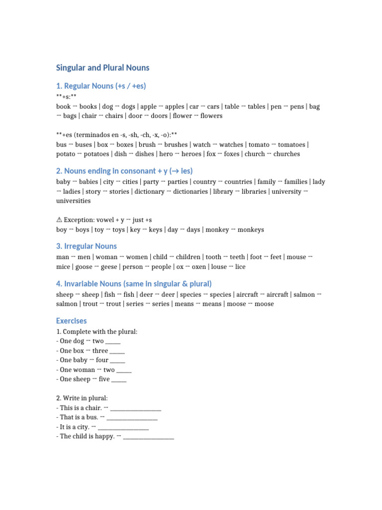 Singular and Plural Nouns Guide | PDF