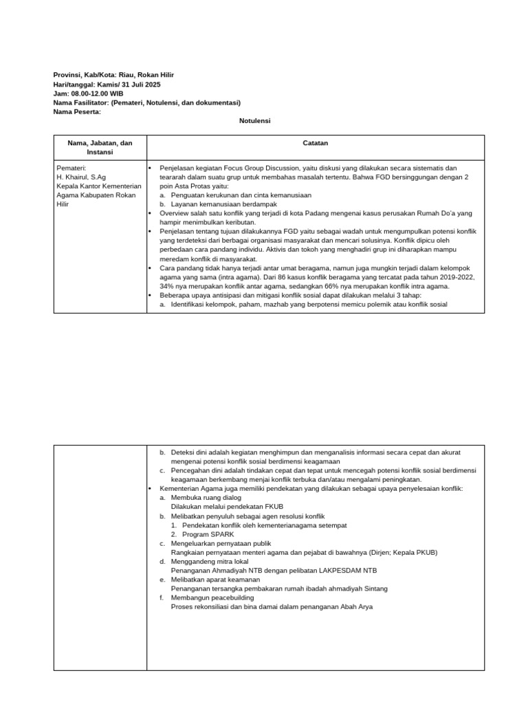 Template Notulensi FGD | PDF