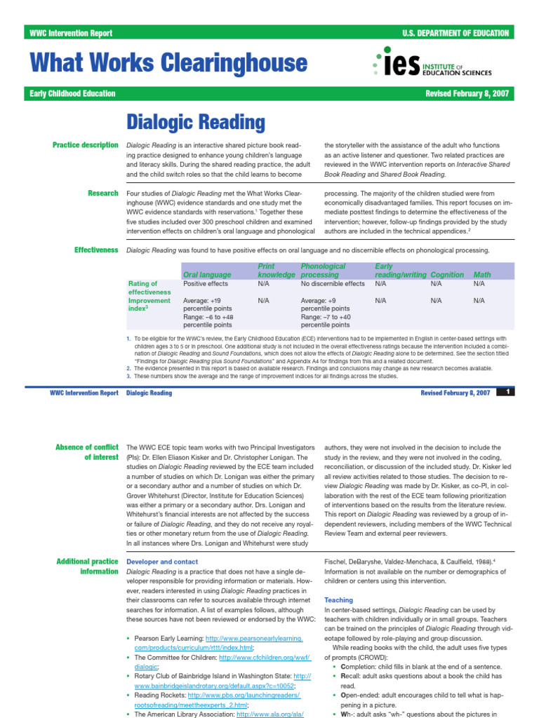 WWC Dialogic Reading 020807 | PDF | Preschool | Child Care