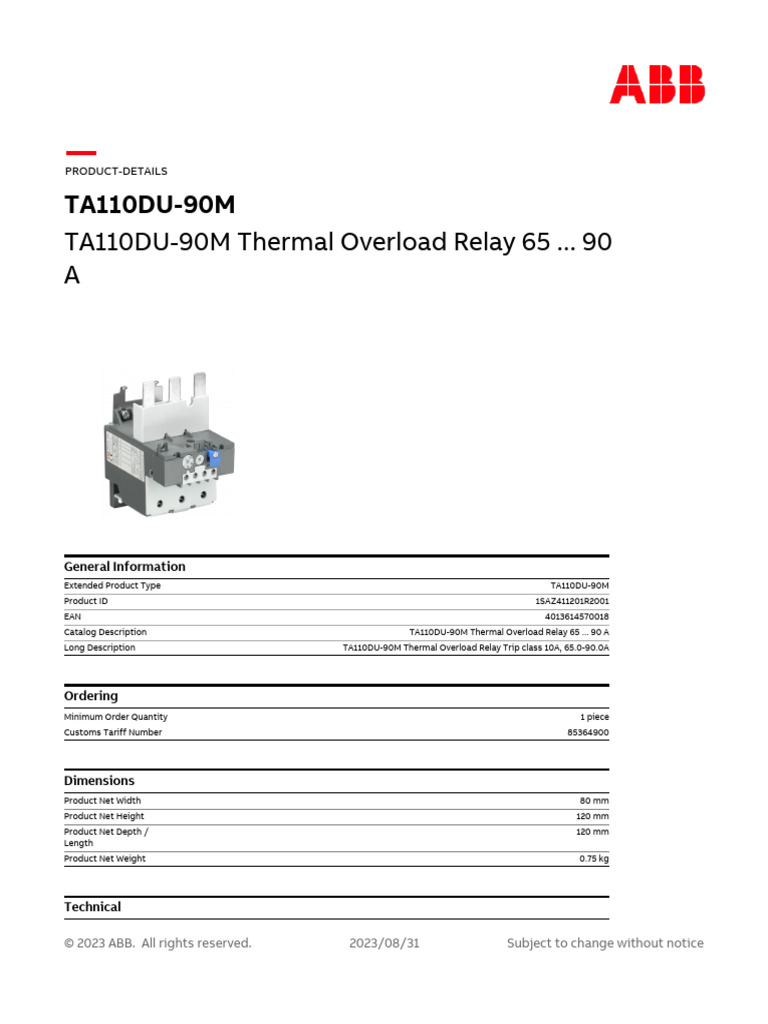 TA110DU-90M Thermal Overload Relay | PDF | Relay | Alternating Current