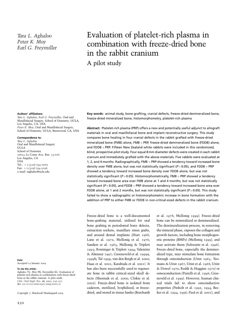 PRP and Freeze-Dried Bone in Rabbits | PDF | Bone | Medical Specialties