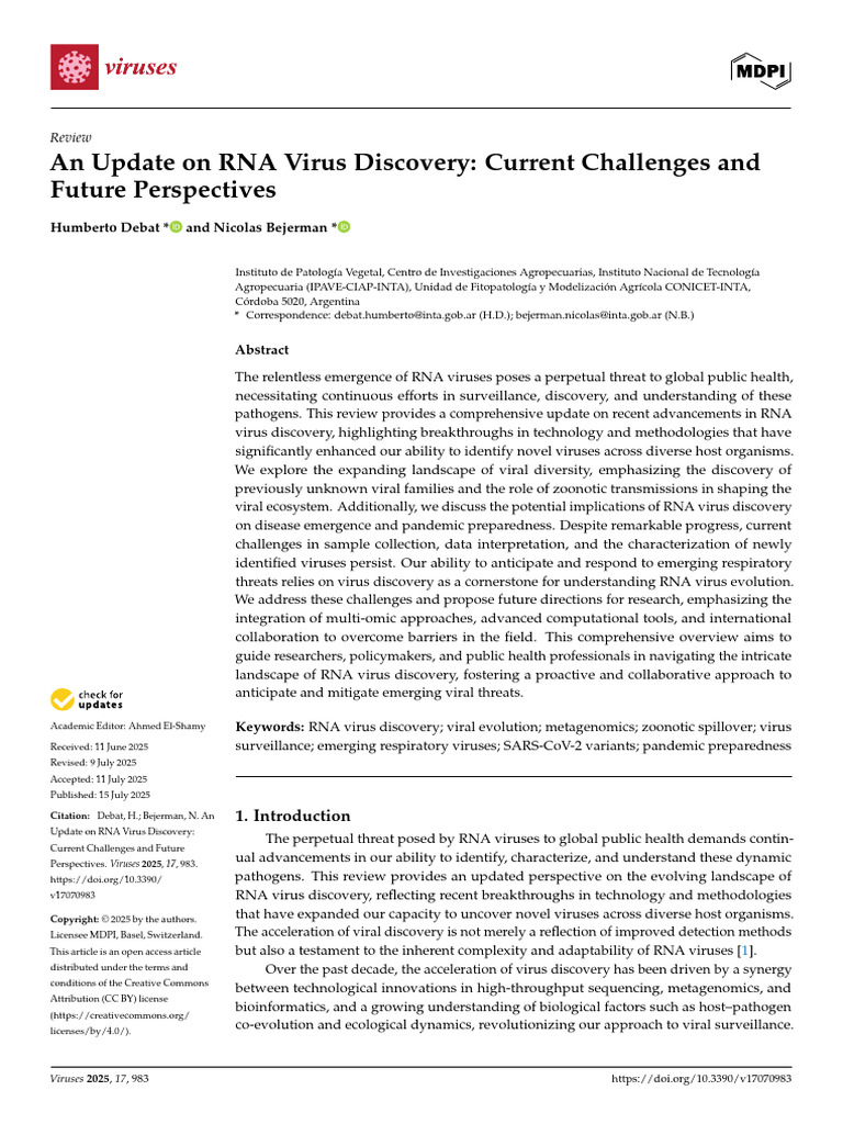 An Update On RNA Virus Discovery Current Challenges and Future ...