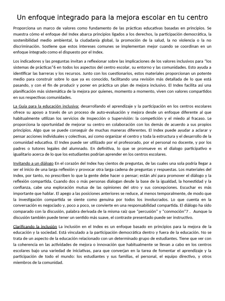 Mejora Escolar: Enfoque Inclusivo y Participativo | PDF | Maestros ...