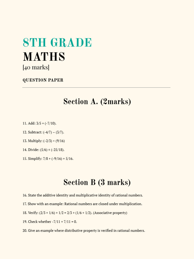 Rational Numbers Test 1 | PDF