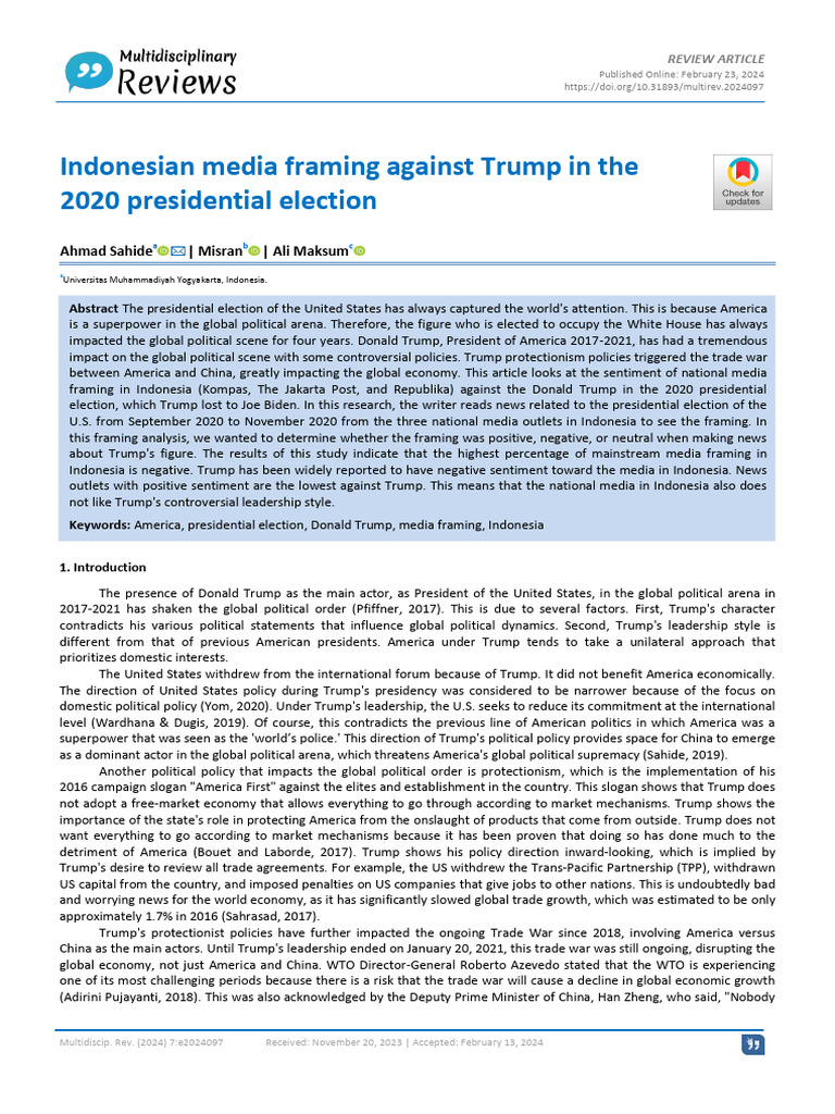 Indonesian Media Framing of Trump 2020 | PDF | Framing (Social Sciences ...