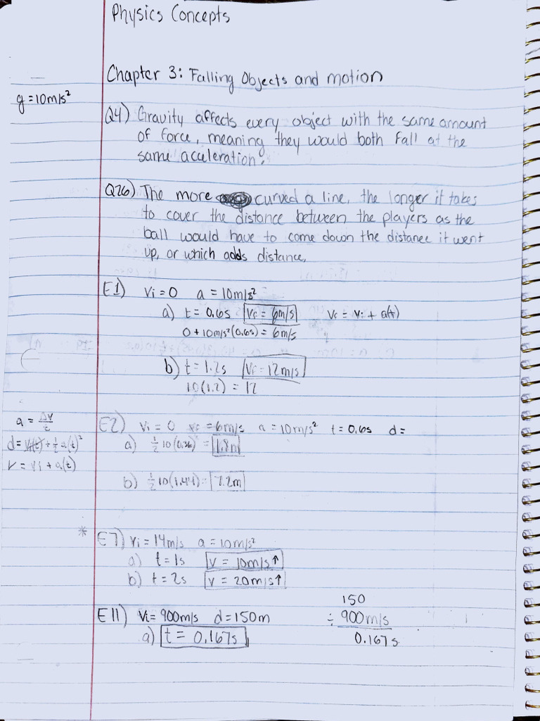 Chapter 3 Physics Concepts HW | PDF