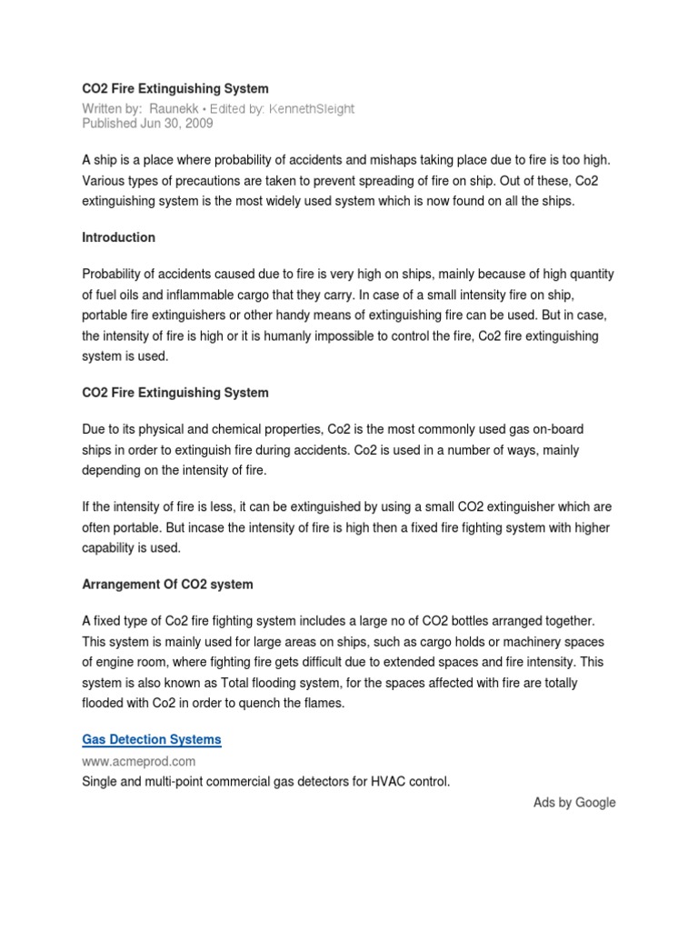 CO2 Fire Extinguishing System | PDF | Carbon Dioxide | Cylinder (Engine)