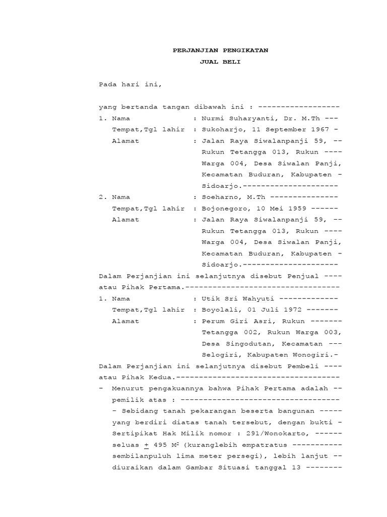 CONTOH PPJB (TIDAK LUNAS) PAK WAWAN (Revisi) | PDF