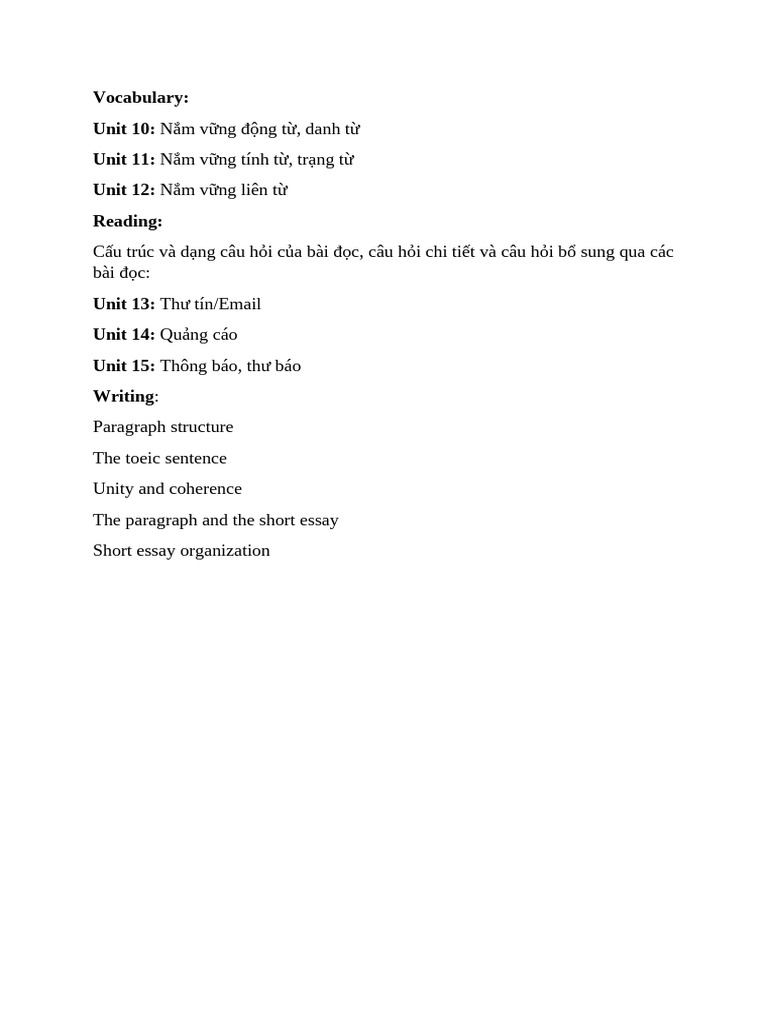 Vocabulary: Unit 10: Unit 11: Unit 12: Reading | PDF