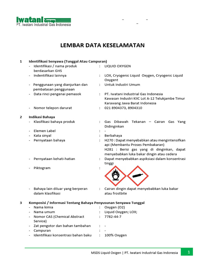 02. MSDS) Oxygen Gas (O2) - List No. 2 | PDF