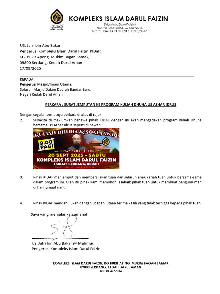 Surat Jemputan Program UAI | PDF