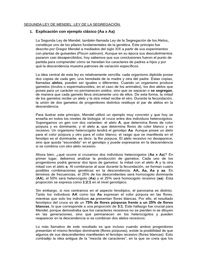 Segunda Ley de Mendel - Biologia | PDF | Dominancia (Genética) | Cigosidad