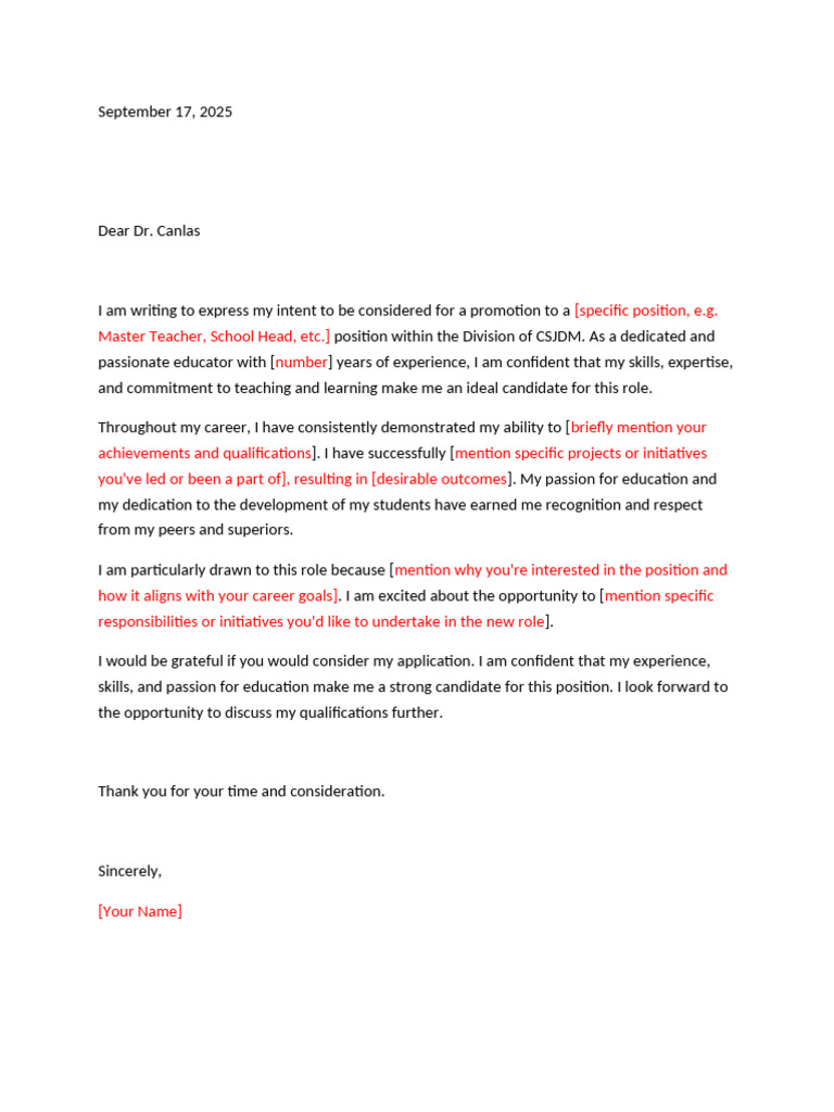 Letter of Intent for Teacher Promotion | PDF
