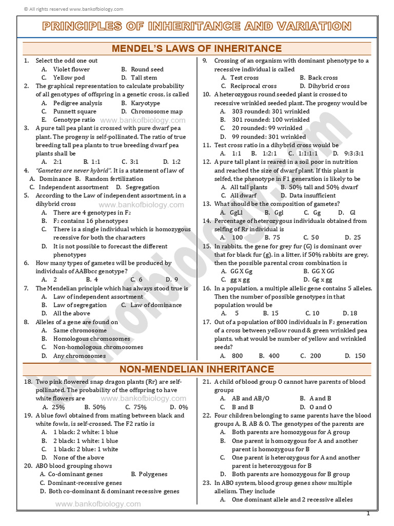 5 Principles of Inheritance and Variation - NEET Q N A | PDF ...