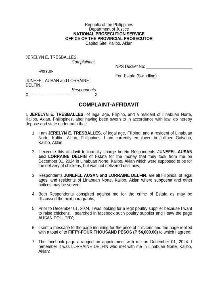 Complaint-Affidavit - Jerelyn | PDF | Affidavit