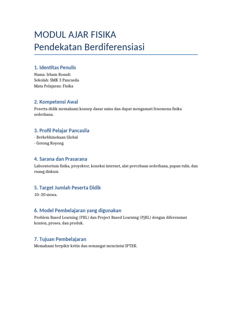 Modul Ajar Fisika: PBL dan PjBL | PDF
