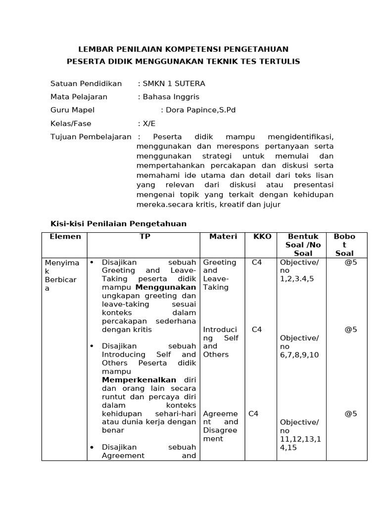 Kisi2 Soal Mid Sem 1 2025 | PDF