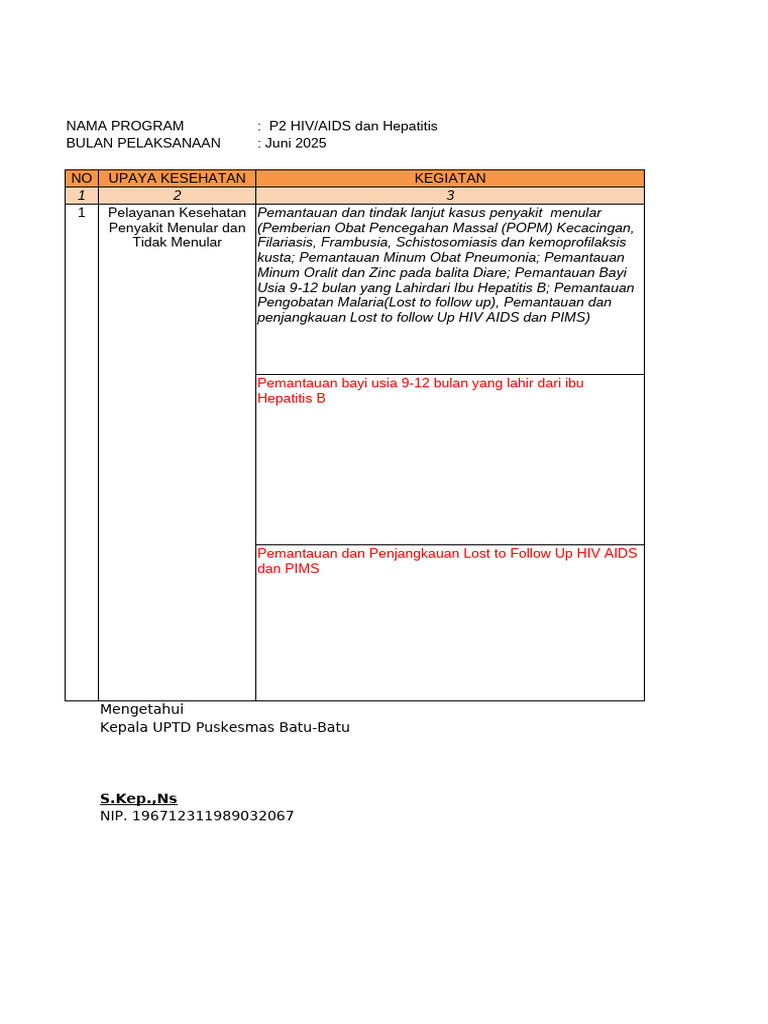 RPK Bulanan HIV & Hepatitis 2025 | PDF