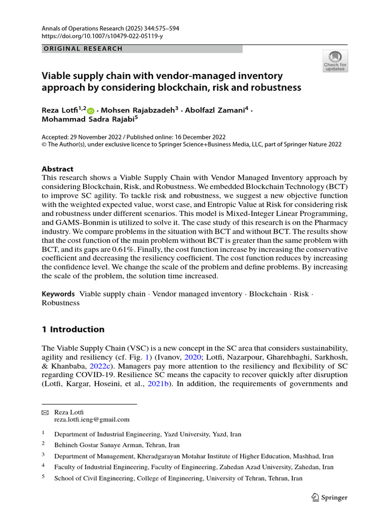 Blockchain-Enhanced Vendor Managed Inventory | PDF | Mathematical Optimization | Supply Chain