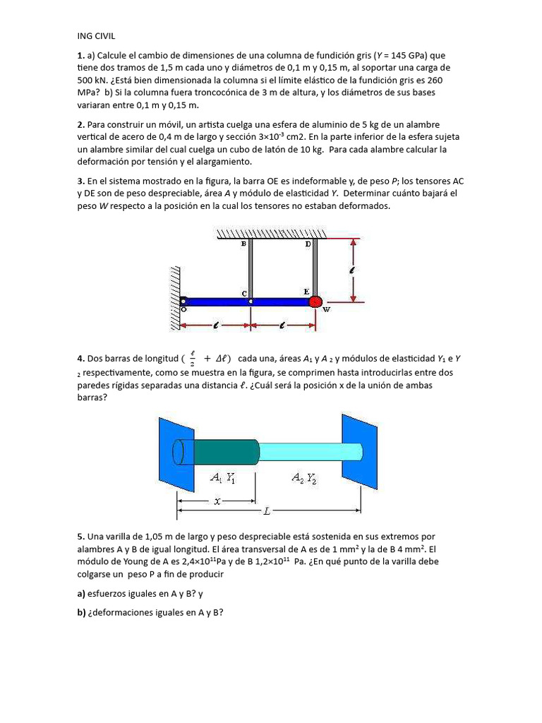 Ejercicios Ing Civil | PDF | Ingeniería mecánica | Mecánica de Medios Continuos