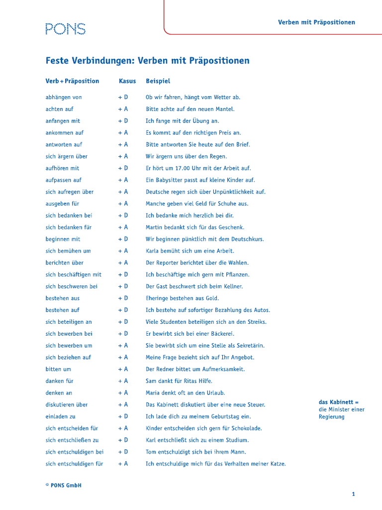 01 Verben Mit Praepositionen PDF | PDF