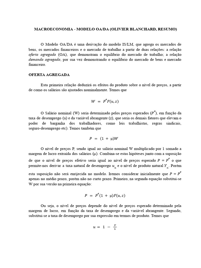 Modelo OA/DA na Macroeconomia | PDF | Política monetária | Economia