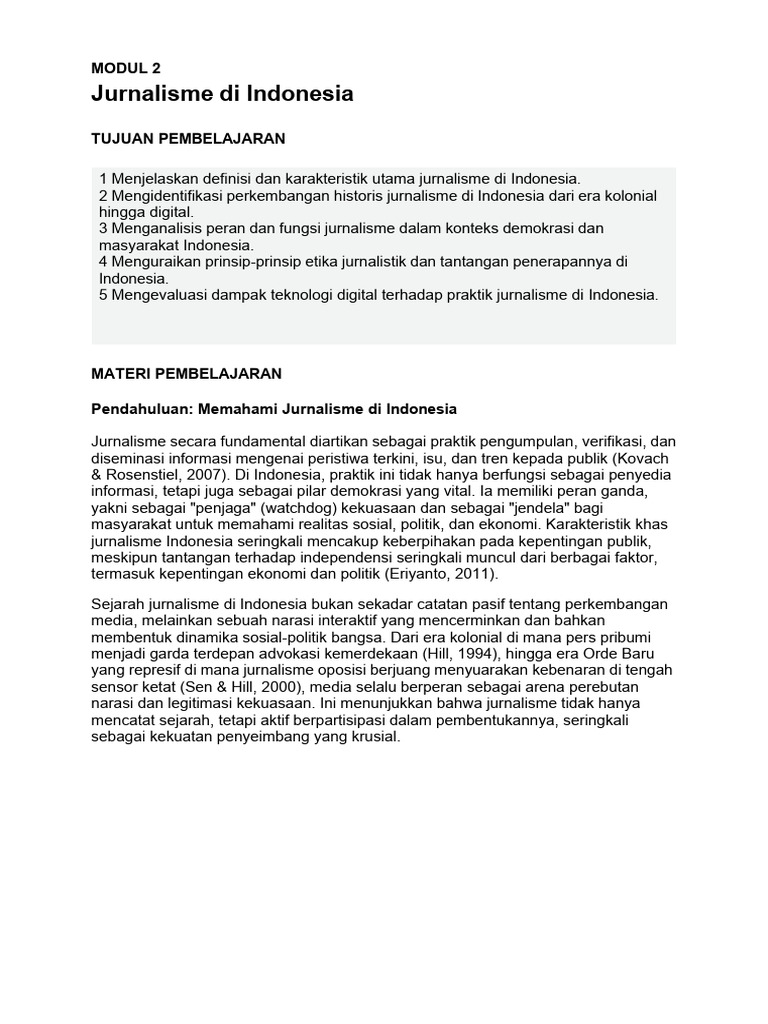Jurnalisme Indonesia: Sejarah dan Etika | PDF
