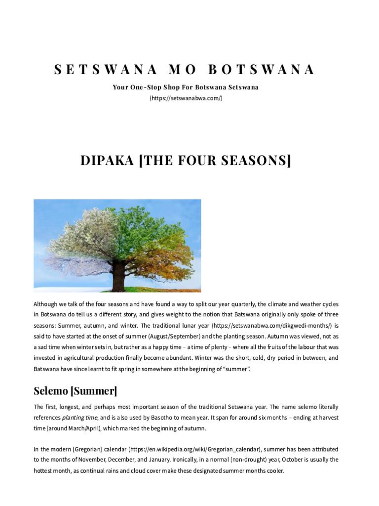 Seasons in Setswana Explained | PDF | Calendar | Atmosphere