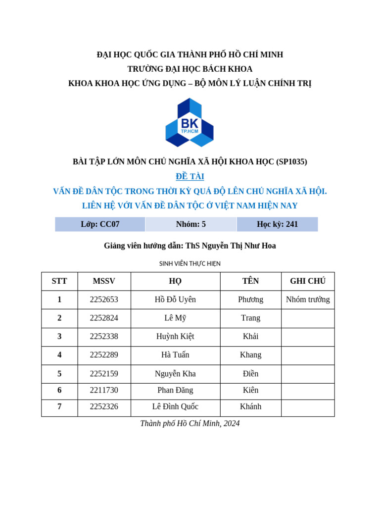 Tiểu luận CNXH Nhóm 5 CC07 | PDF