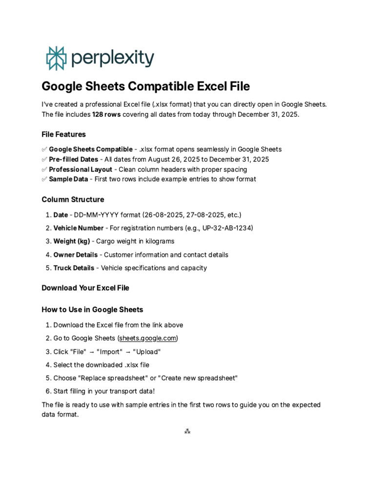 Google Sheets Compatible Excel File | PDF