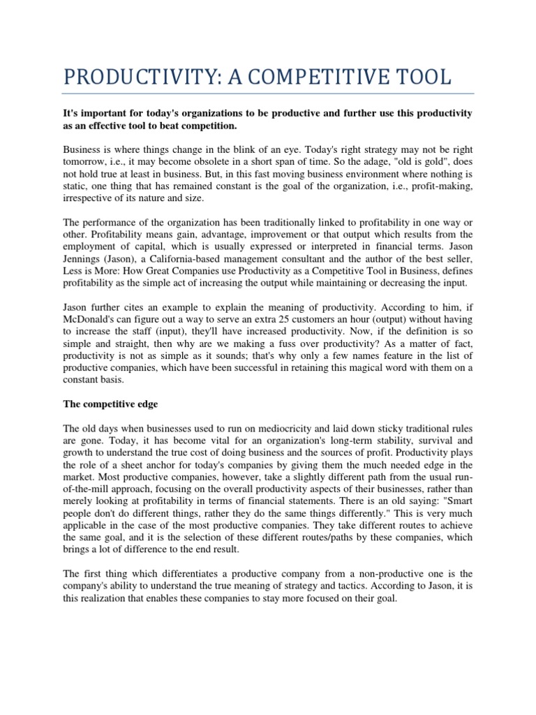 Productivity - A Competitive Tool | PDF