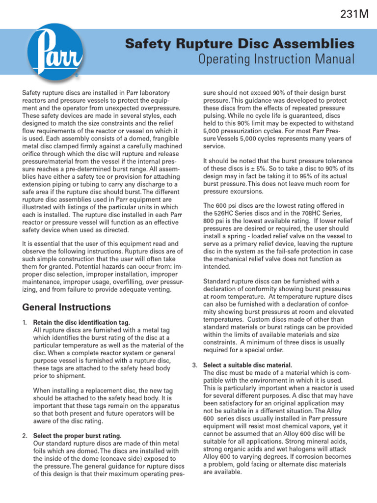 Safety Rupture Disc Assembly Guide | PDF | Pipe (Fluid Conveyance ...