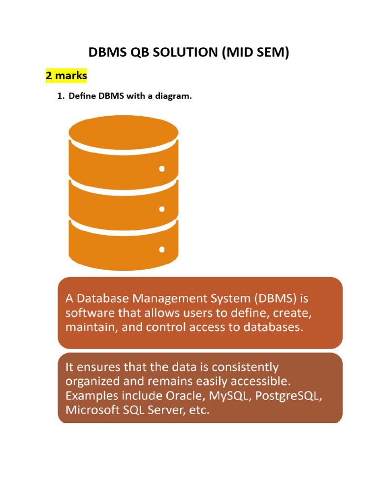 Dbms QB Solution (Mid Sem) | PDF | Data Model | Databases