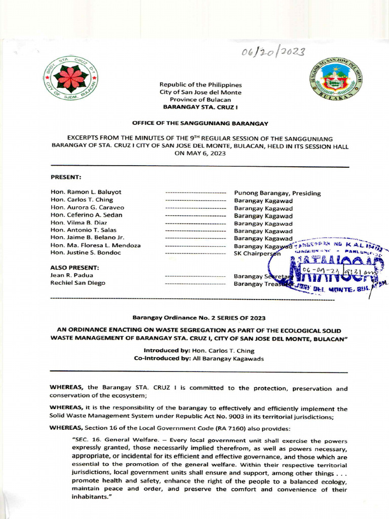 Ordinance On Solid Waste | PDF