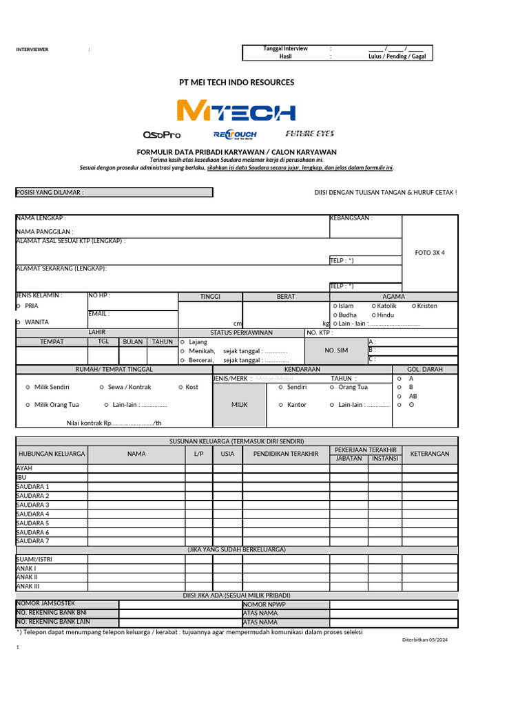 Form Interview Karyawan | PDF