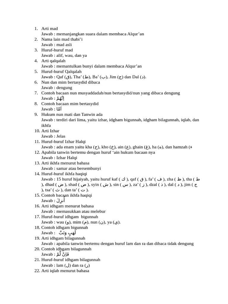 Kisi-Kisi Ilmu Tajwid Ujian Putri | PDF