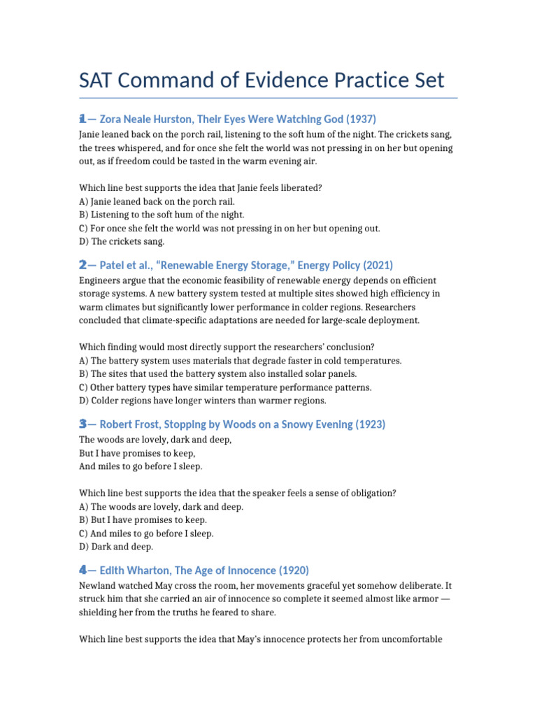 SAT Command of Evidence Practice Set With Answers | PDF | Earth Sciences