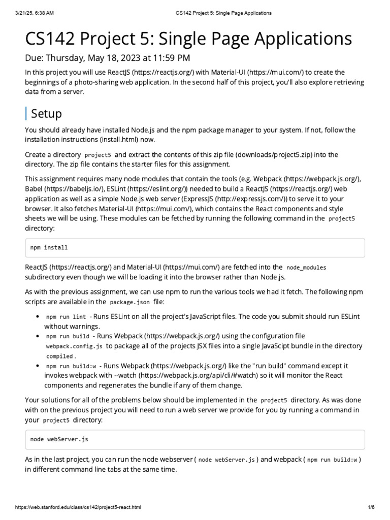 CS142 Project 5 - Single Page Applications-Bai Thuc Hanh 5 | PDF | Ajax ...