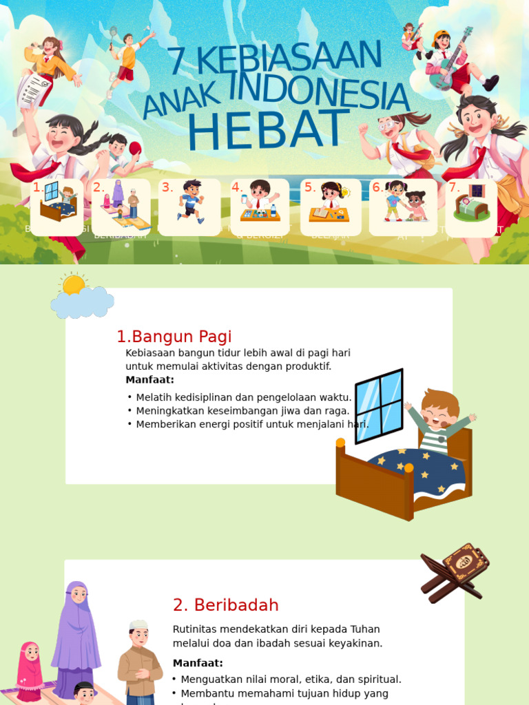 Banner 7 Kebiasaan Anak Indonesia Hebat Ilustratif Biru Dan Merah | PDF